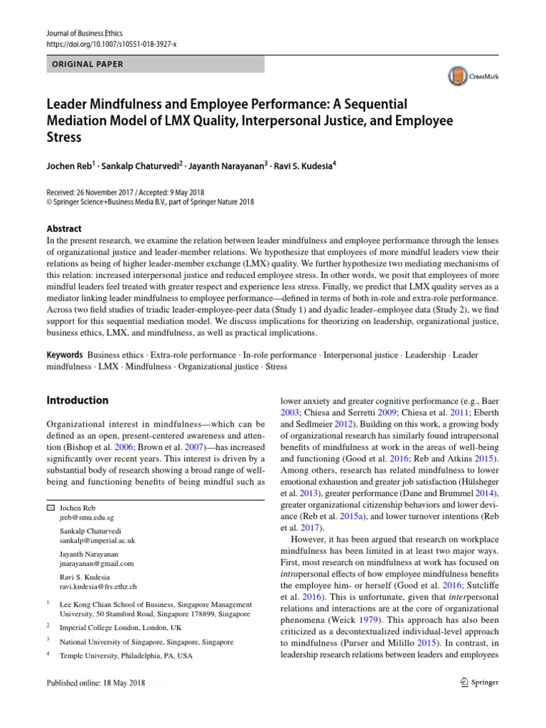 Leader Mindfulness and Employee Performance | PDF | Mindfulness | Interpersonal Relationships