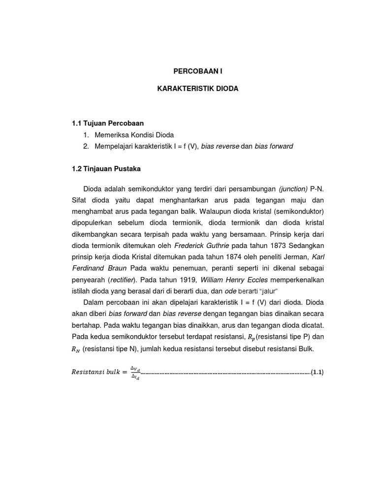 PERCOBAAN 1 Elektronika Dioda | PDF | Metode & Bahan Ajar | Sains ...