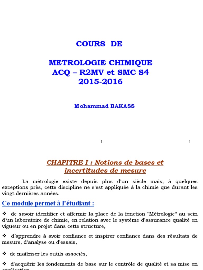 Cours de Métrologie Chap I Microsoft PowerPoint | PDF | Erreur de ...