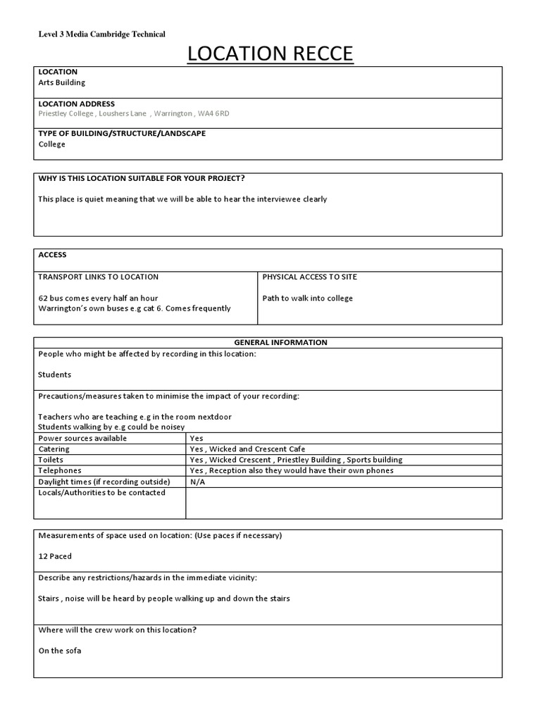 Location Recce | PDF | Art | Science & Mathematics