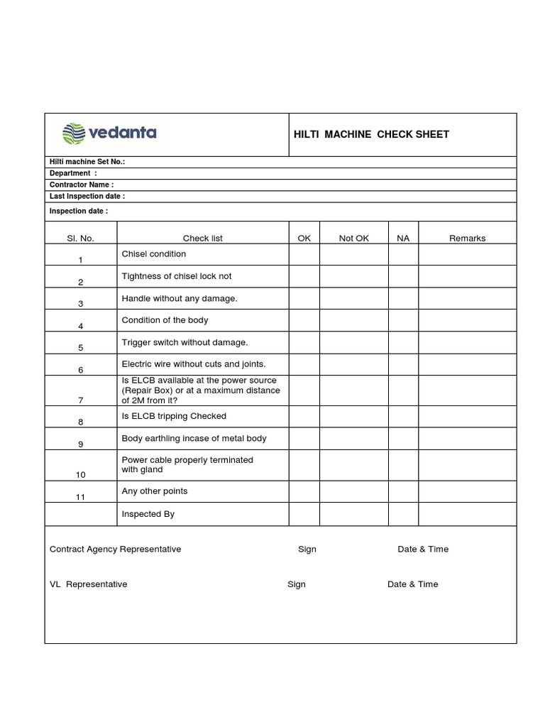 Hilti Machine Checklist | PDF