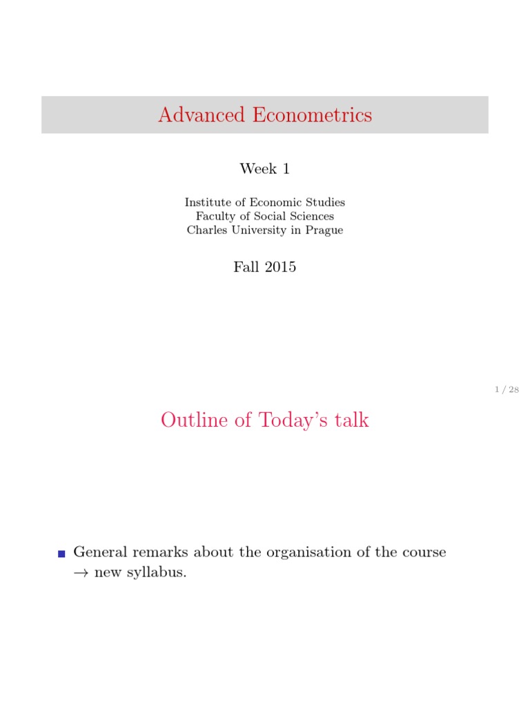 Advanced Econometrics: Week 1 | PDF | Ordinary Least Squares | Bias Of An Estimator