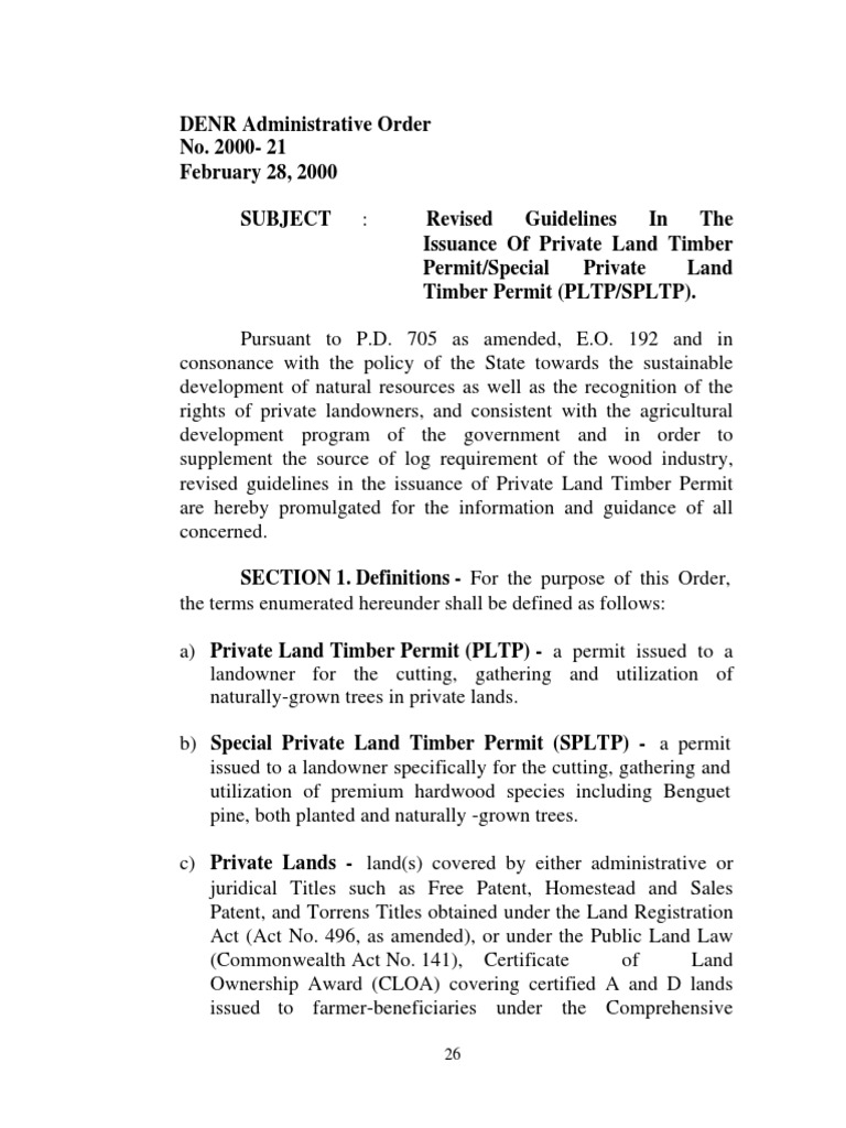 Revised Guidelines for Private Land Timber Permits | PDF | Logging | Lumber