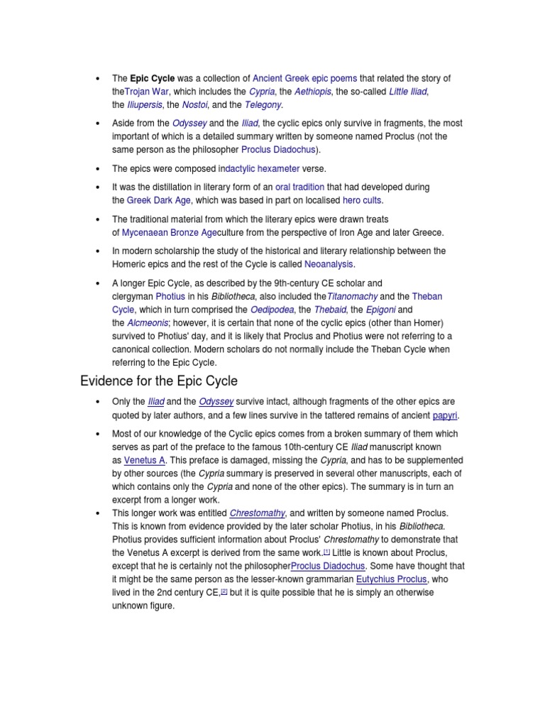 The Epic Cycle | PDF | 1st Millennium Bc | Trojan War Literature