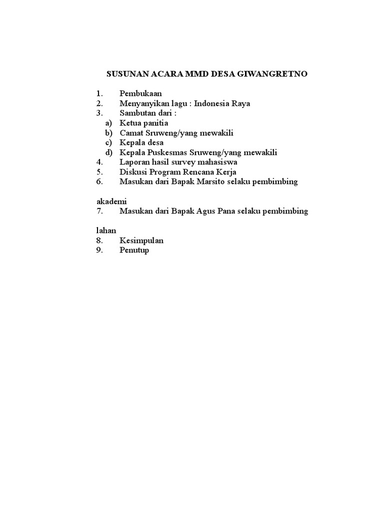Acara MMD Desa Giwangretno 2023 | PDF