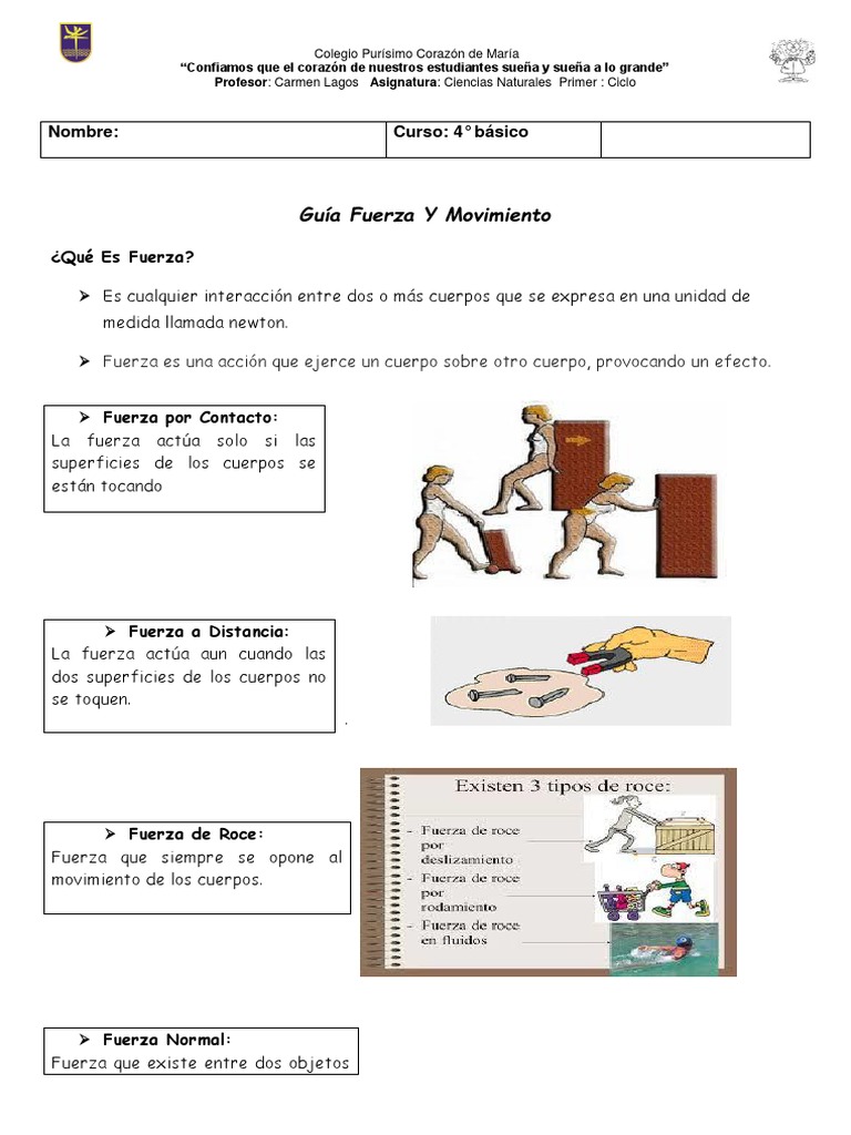 Hojas De Trabajo Sobre Fuerza Y Movimiento Para Cuarto Grado 6