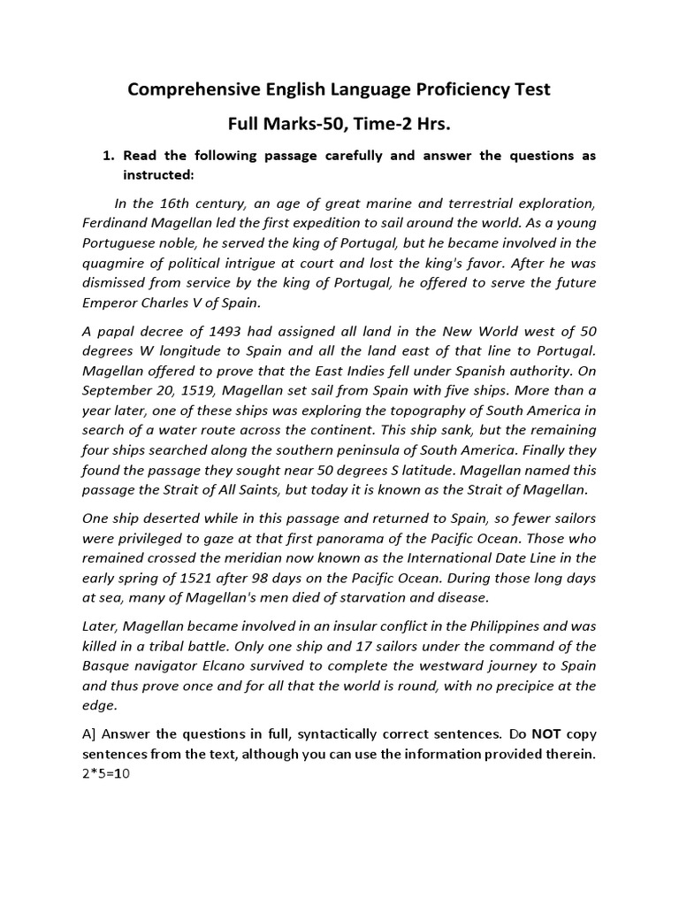 Comprehensive English Language Proficiency Test | PDF | Pacific Ocean ...