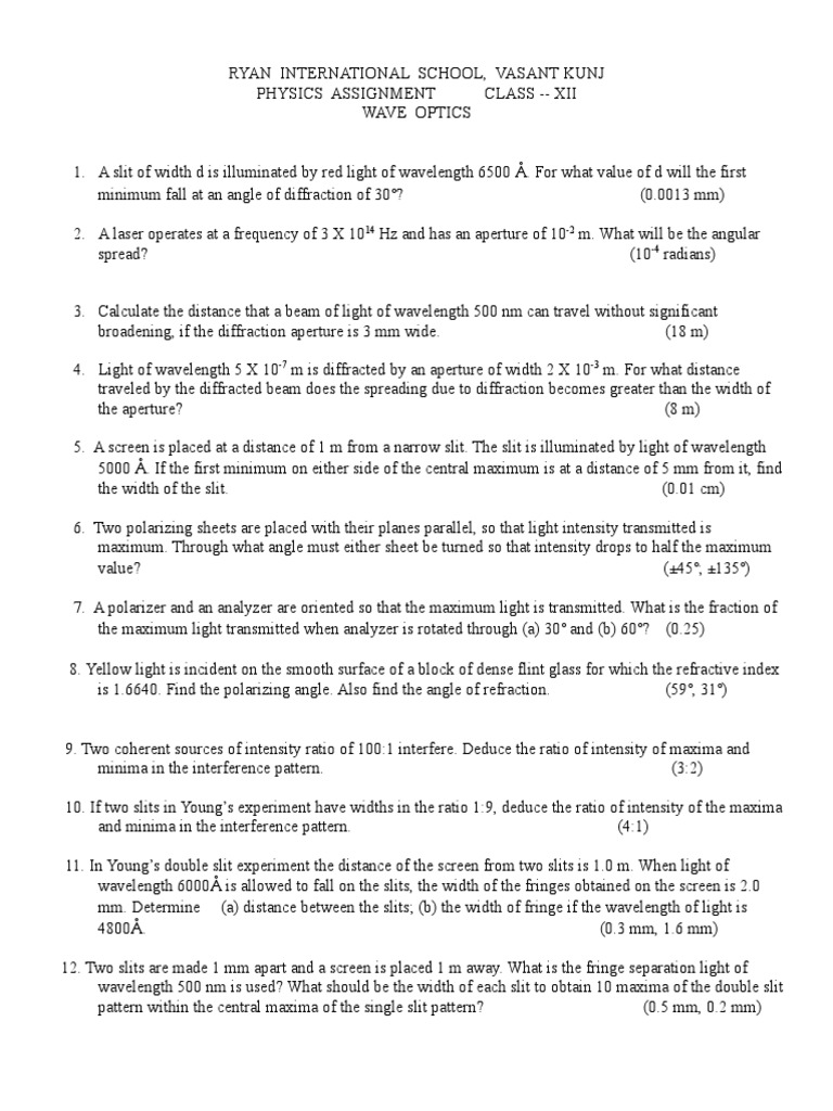 Wave Optics | PDF | Diffraction | Wavelength