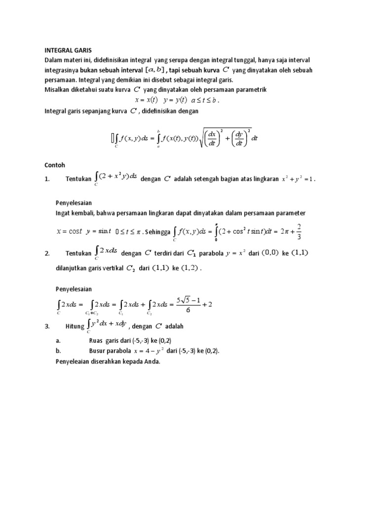 Definisi dan Contoh Integral Garis | PDF
