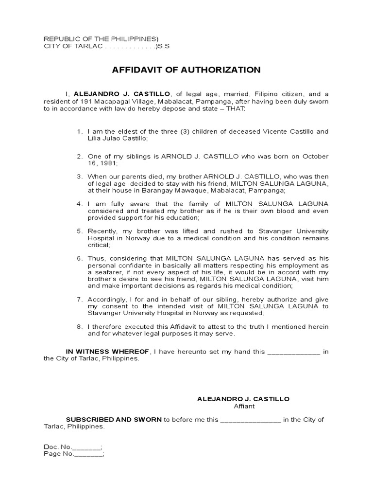 Affidavit of Authorization | PDF
