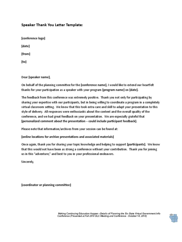 Speaker Thank You Letter Template | PDF