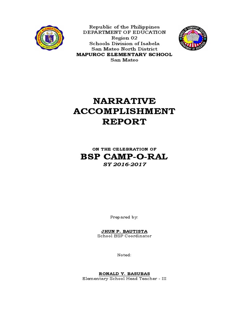 NARRATIVE REPORT on the Celebration of BSP Camp-O-Ral and GSP ...