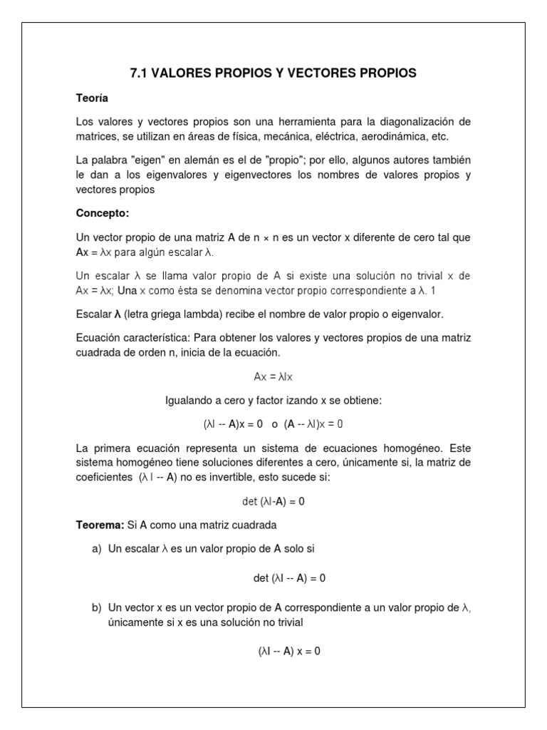 7.1 Valores Propios y Vectores Propios | PDF | Valores propios y vectores propios | Análisis ...