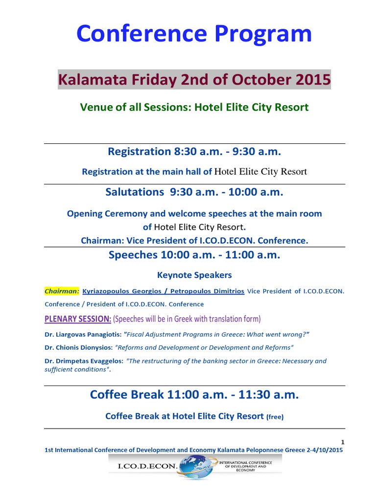 Conference Schedule | PDF | Greece | Economies