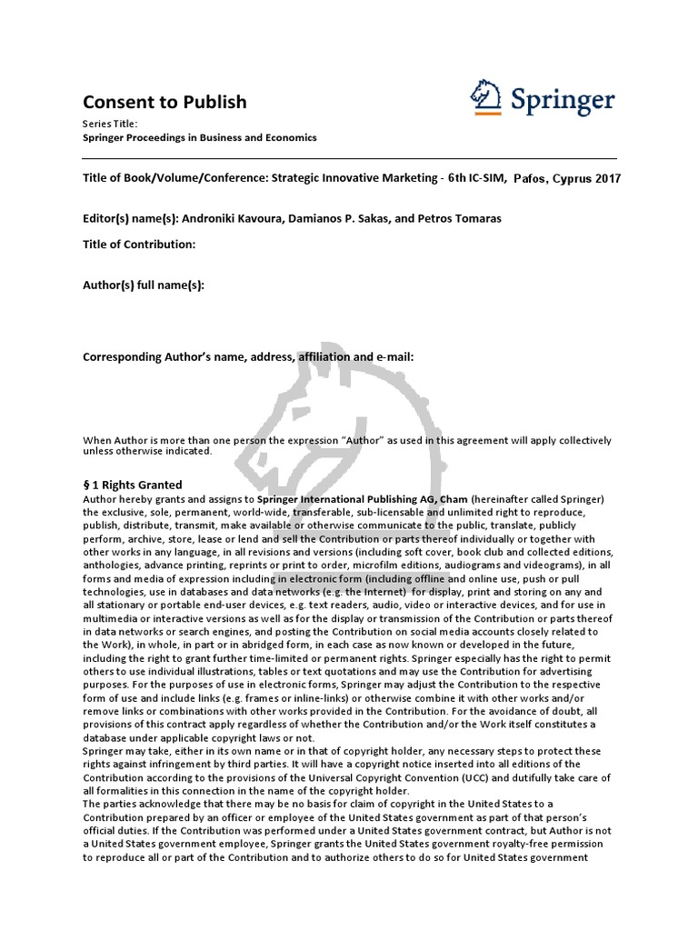 Consent To Publish: Springer Proceedings in Business and Economics ...