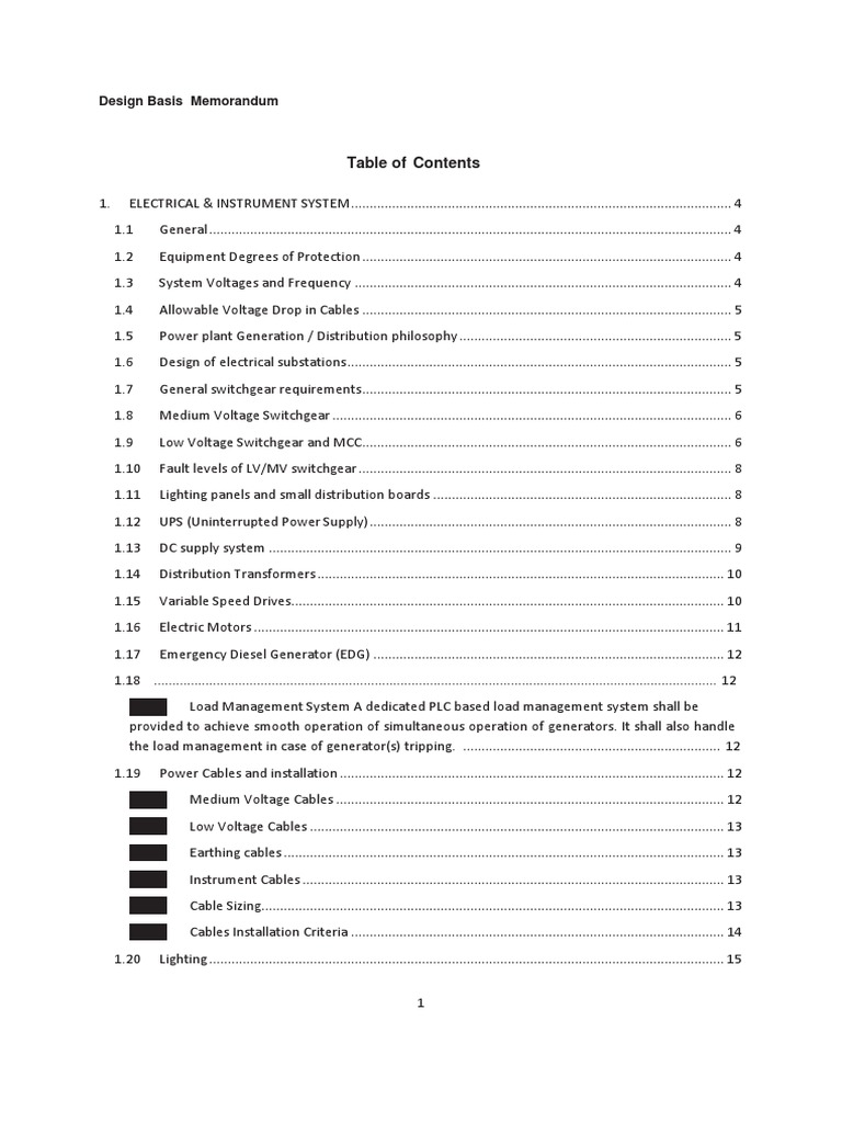 02 Electrical and Instrumentation Design Basis Memorandum-Rev 01 | PDF ...