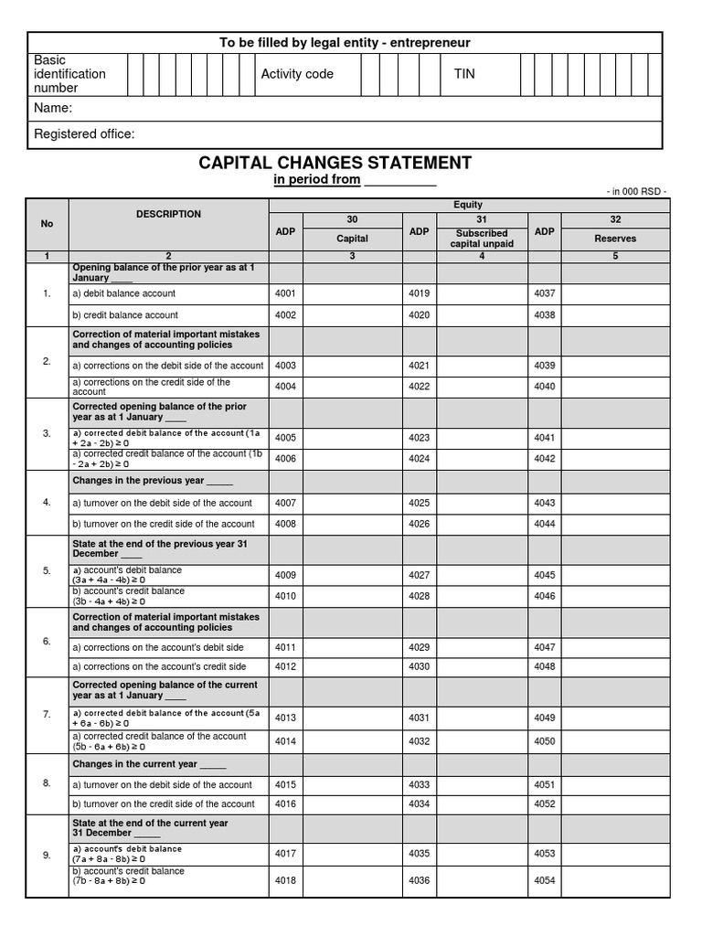 Capital Changes Statement Template | PDF | Debits And Credits | Revenue