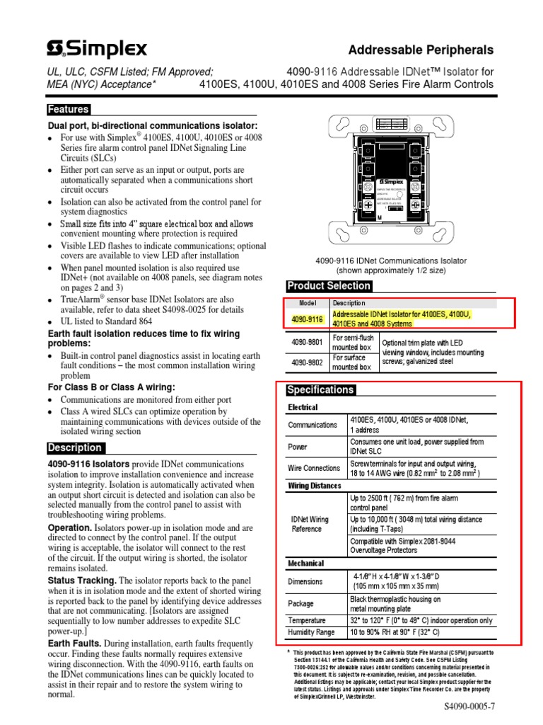 4090 9116 Addressable Isolator | PDF | Electrical Wiring | Electromagnetism
