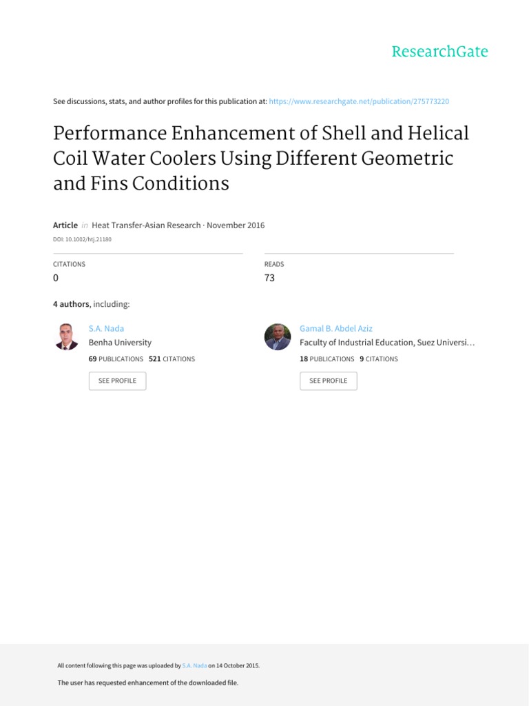 Performance Enhancement of Shell and Helical Coil Water Coolers Using ...