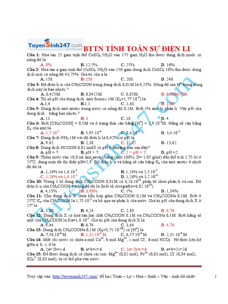 BTTN Tinh Toan Su Dien Li | PDF