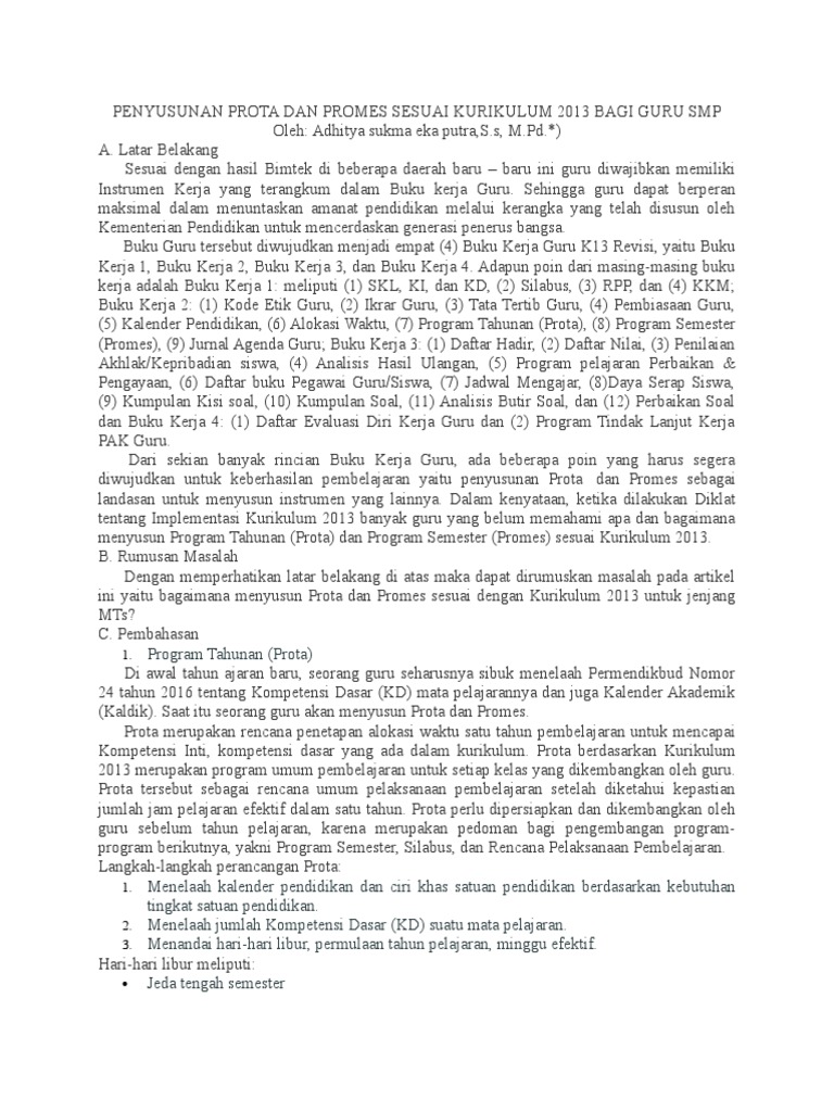 Penyusunan Prota Dan Promes Sesuai Kurikulum 2013 Bagi Guru SMP | PDF