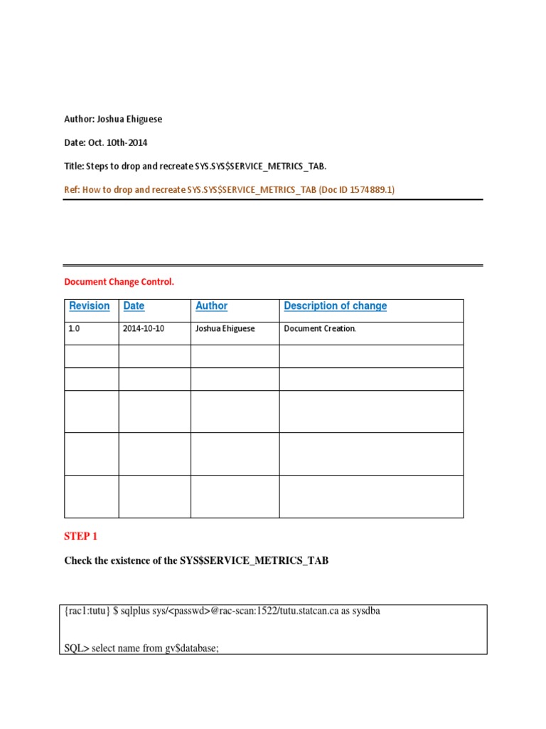 Steps To Drop and Recreate SYS - SYS$SERVICE - METRICS - TAB | PDF | Pl/Sql | Parameter ...
