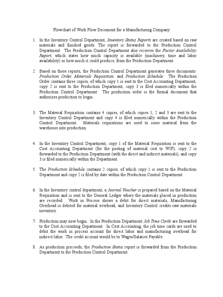 Flowchart of Work Flow Document For A Manufacturing Company | PDF ...
