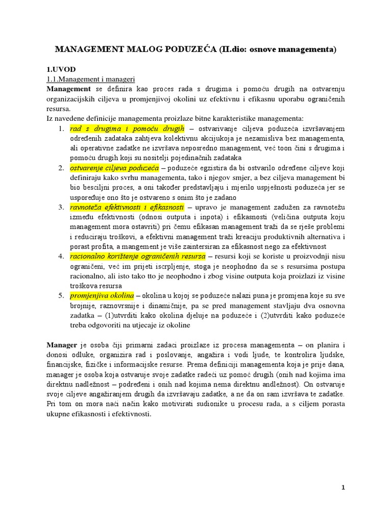 MANAGEMENT Skripta Rađena Po Knjizi | PDF
