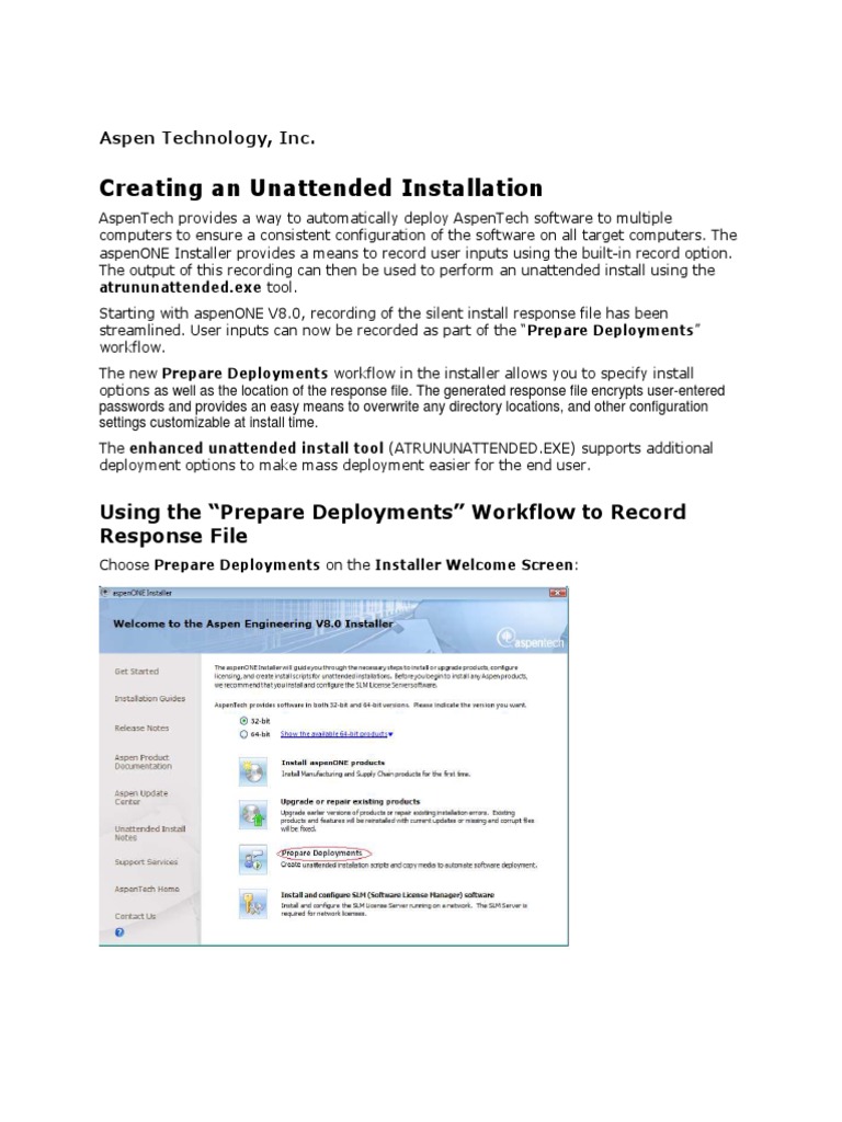 AspenTech Unattended Install Guide | PDF | Installation (Computer ...