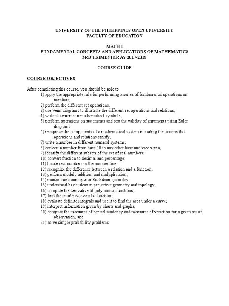Math 1 - Course Guide | PDF | Test (Assessment) | Function (Mathematics)