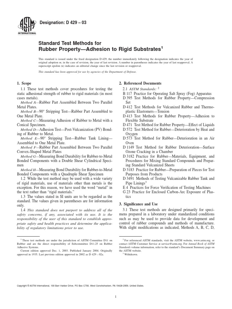 Astm D429 - 03 PDF | PDF | Adhesion | Natural Rubber