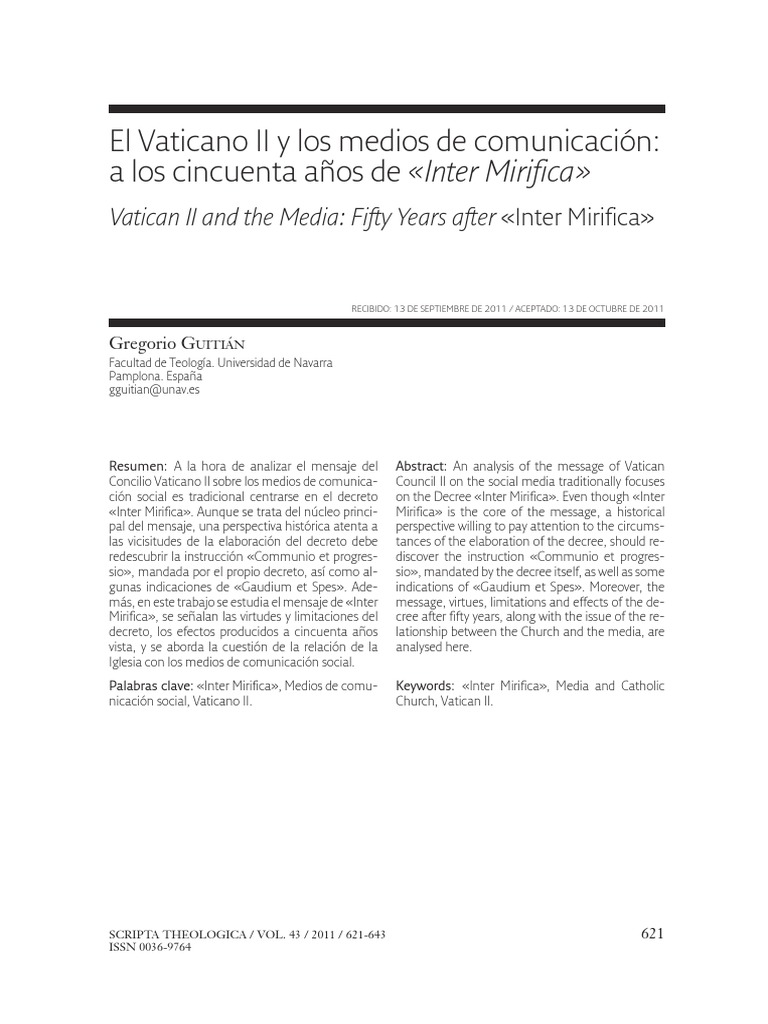 Vaticano II: Medios y "Inter Mirifica" | PDF | Concilio Vaticano II ...