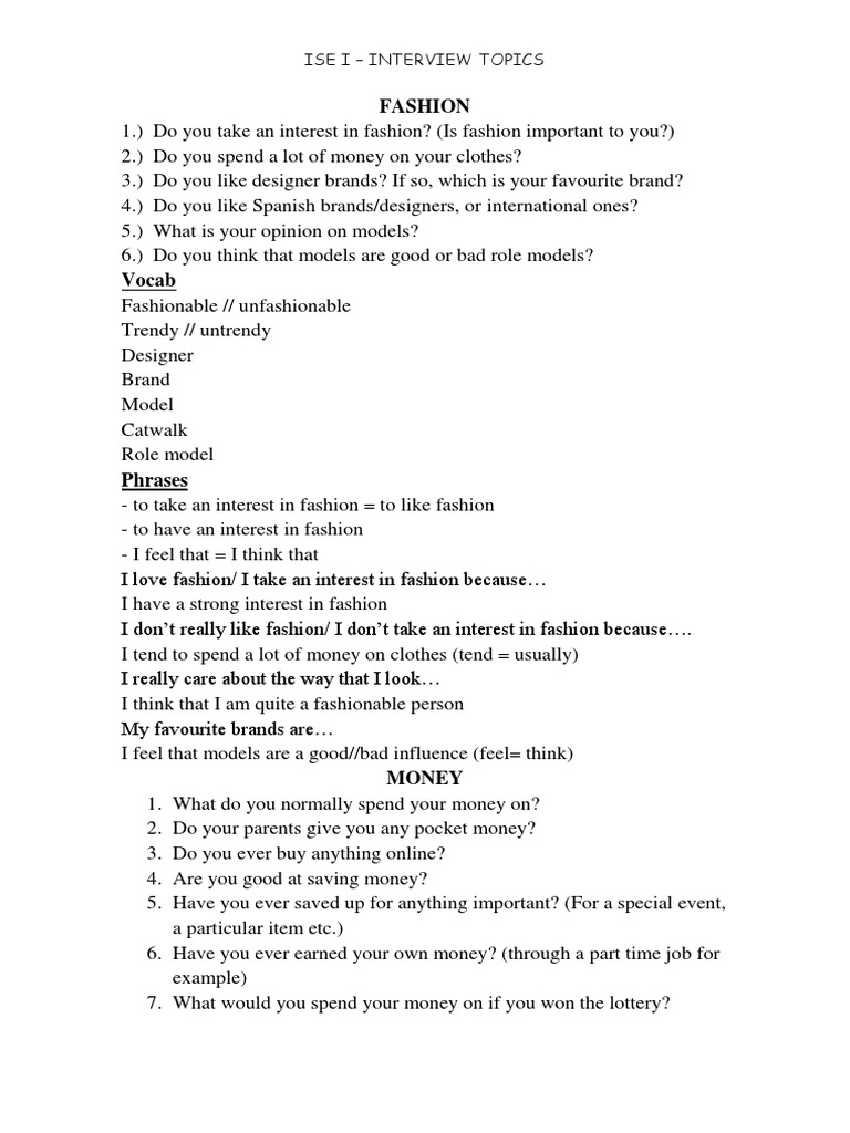 ISE I - Interview Topics | PDF