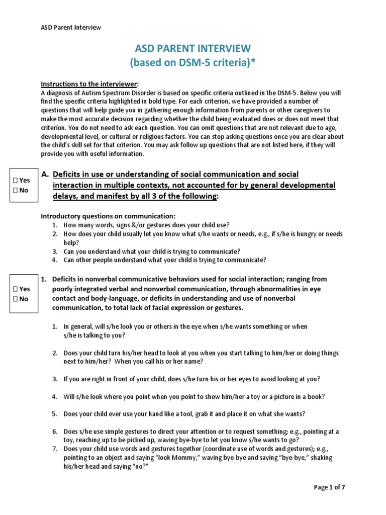 Asd-Parent-Interview Formatted 2012 0325 PDF | PDF | Autism Spectrum ...
