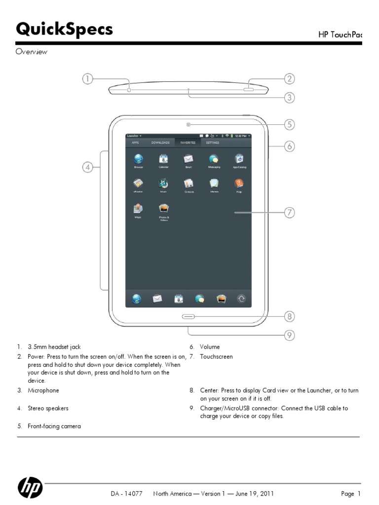 HP TouchPad FB356UT Tablet Quick Specs PDF | PDF | Consumer Electronics ...