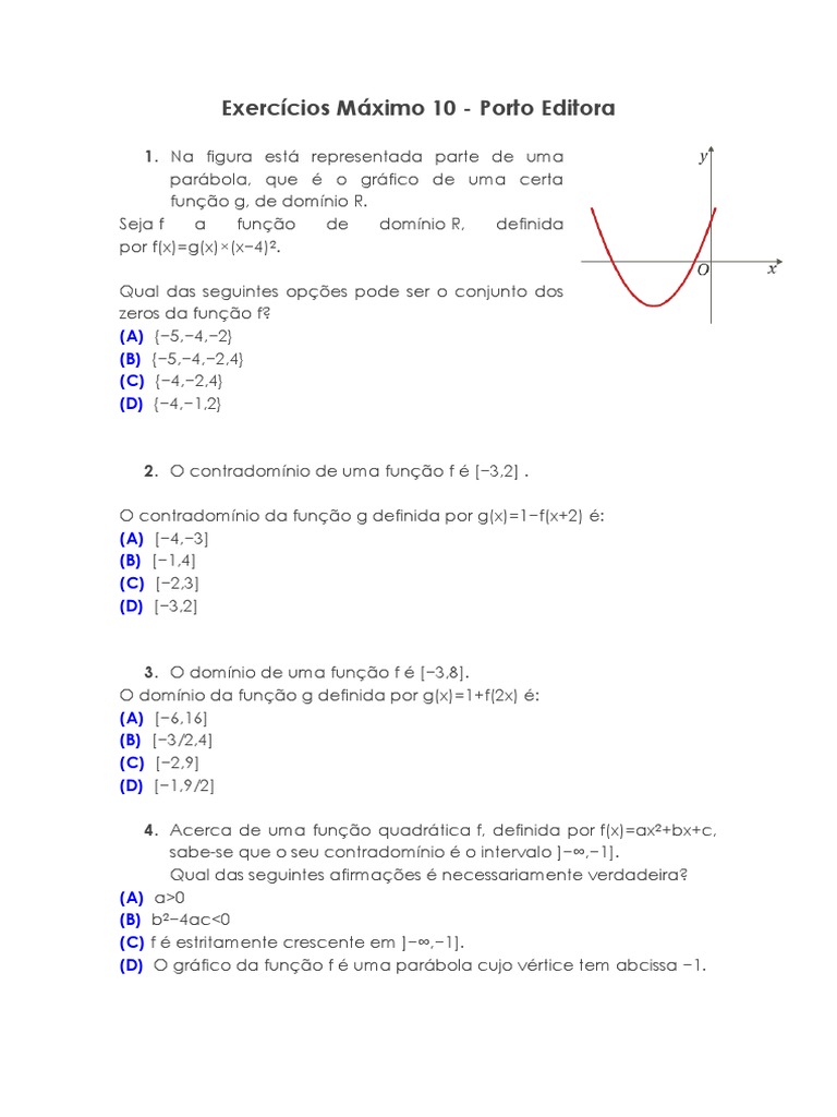 Exercícios de funções matemáticas com enfoque em domínios ...