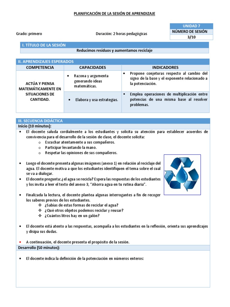 Mat1 U7 Sesion 15 | PDF | Agua | Reciclaje