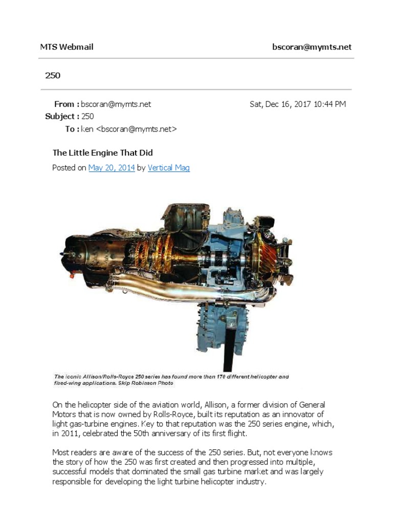 Allison 250 | PDF | Gas Turbine | Helicopter