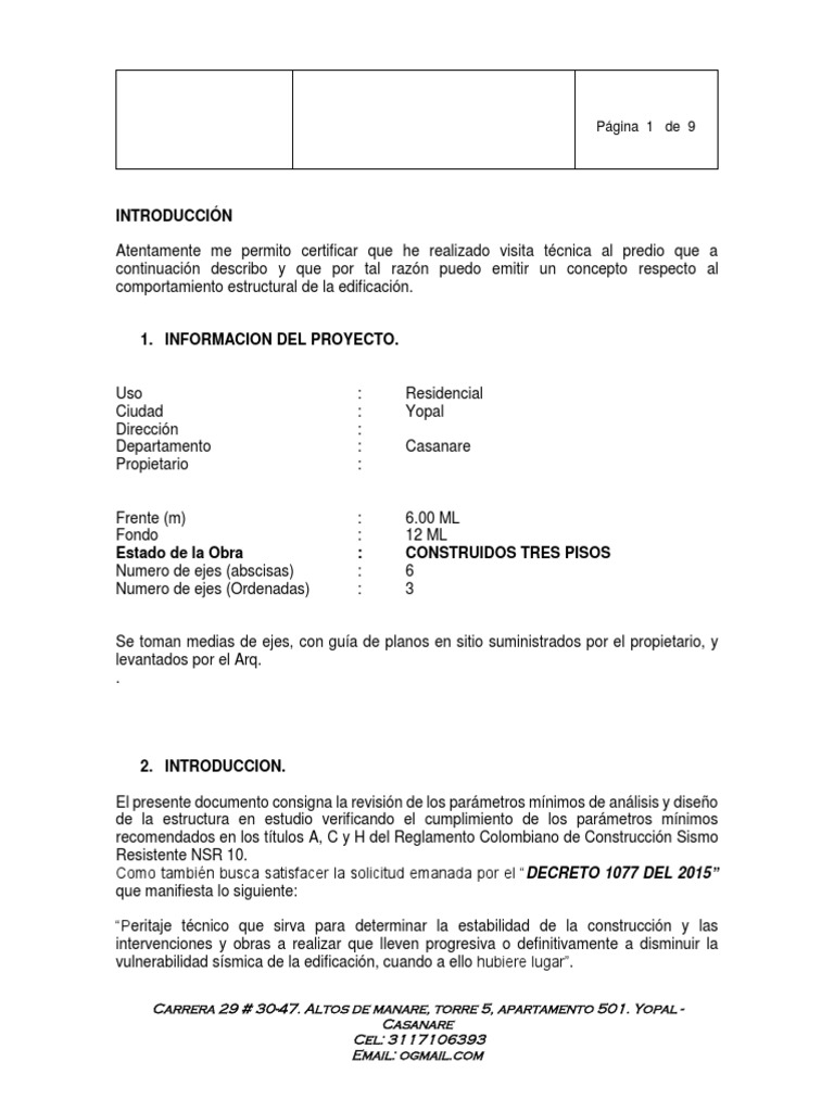 Modelo Peritaje Pórticos | PDF | Fundación (Ingeniería) | Ingeniería