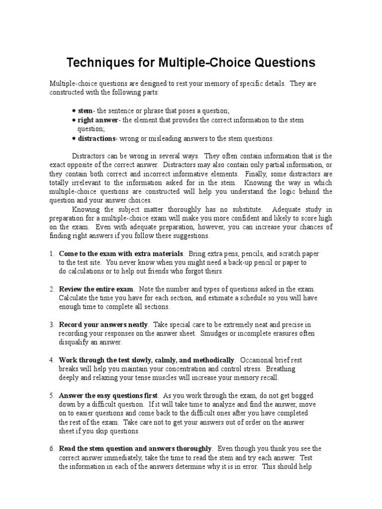 Techniques For MCT | Download Free PDF | Multiple Choice | Question