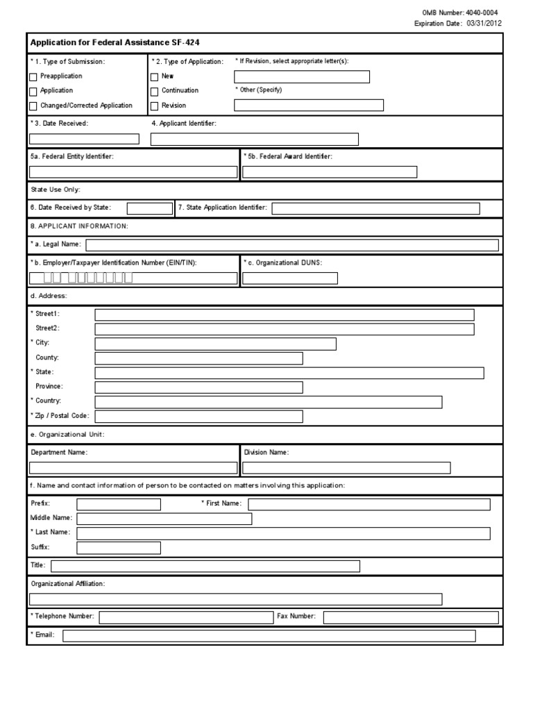 Application For Federal Assistance SF-424: State Use Only | Download ...
