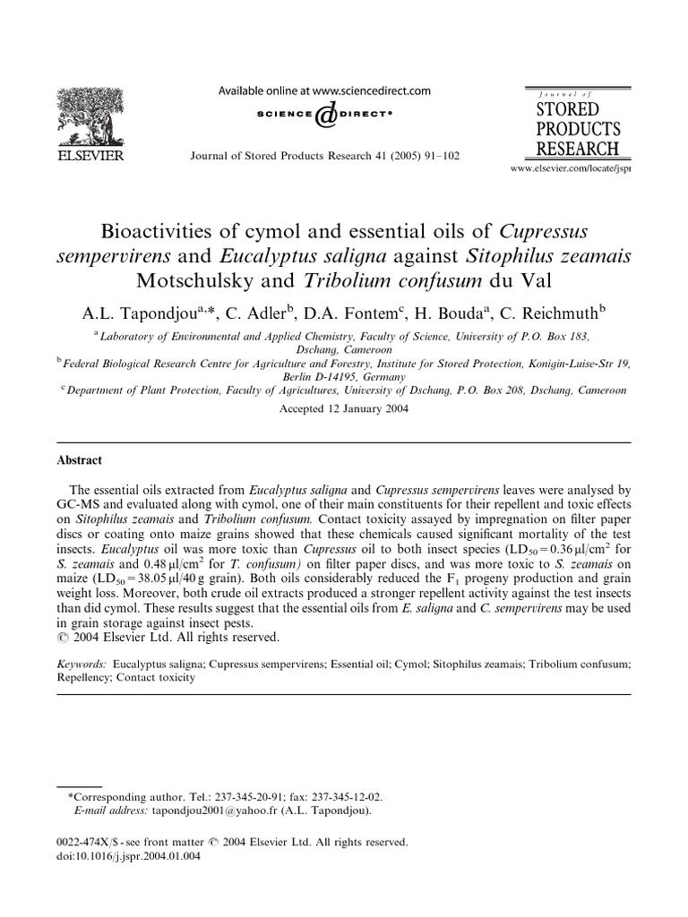 Bioactivities of Cymol and Essential Oils of Cupressus Sempervirens and ...