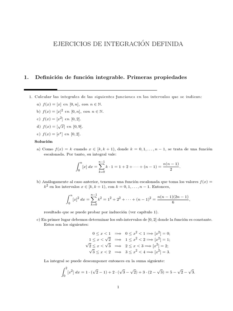 Ejer Cici Os Integral Defini Da | PDF | Función continua | Integral