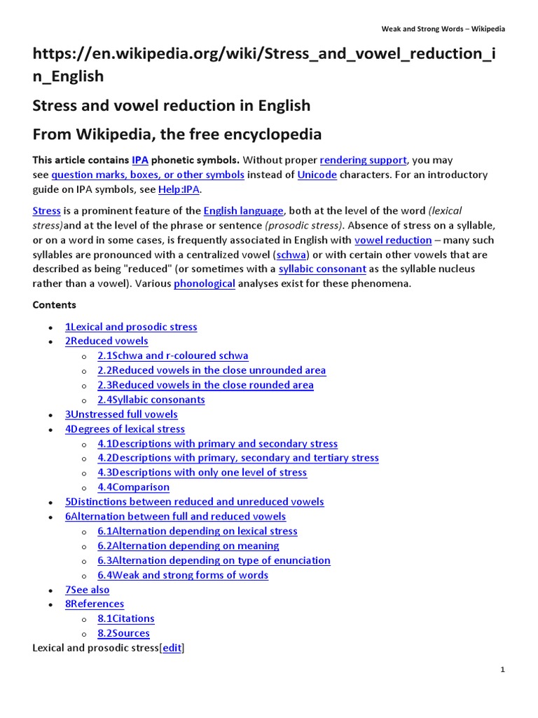  Weak And Strong Words PDF Stress Linguistics Syllable