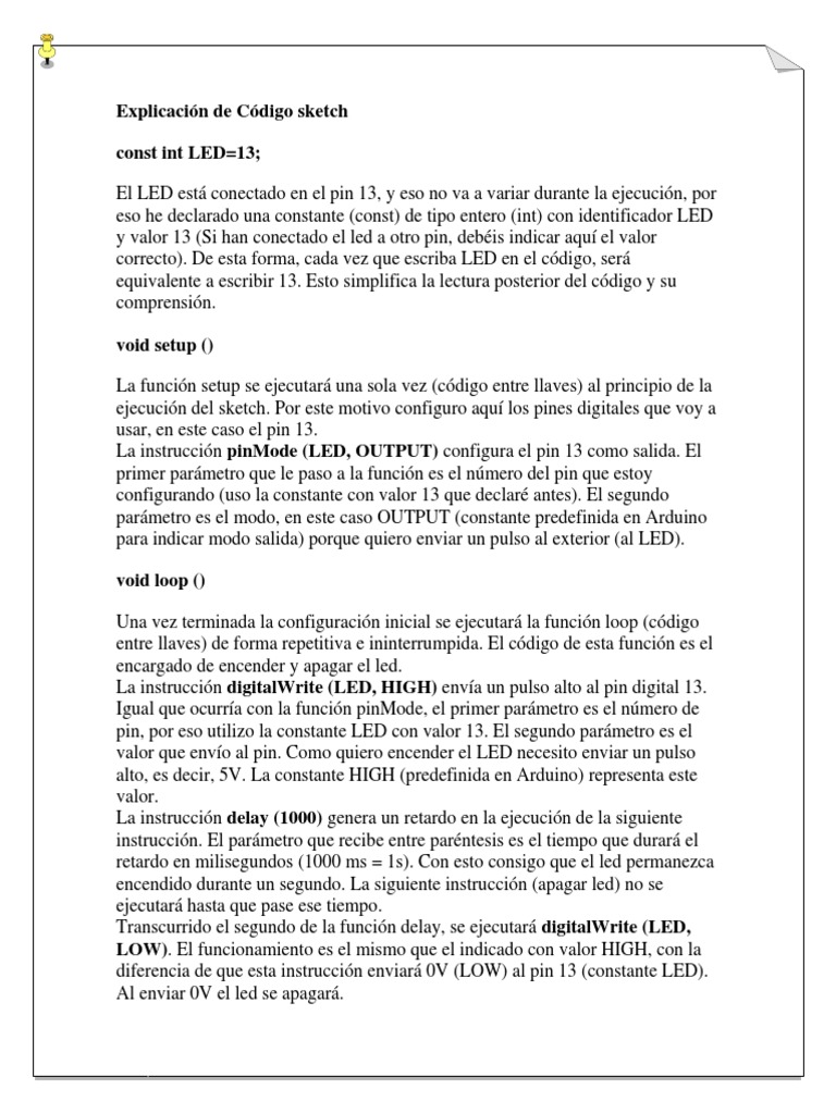 Explicación de Código Sketch | PDF | Diodo emisor de luz | Ingeniería ...