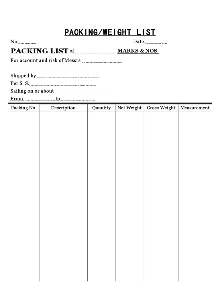 Packing/Weight List | PDF