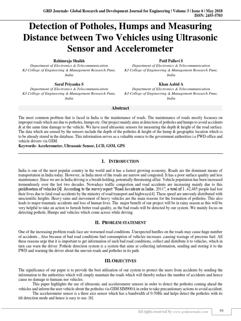 Detection of Potholes, Humps and Measuring Distance Between Two ...