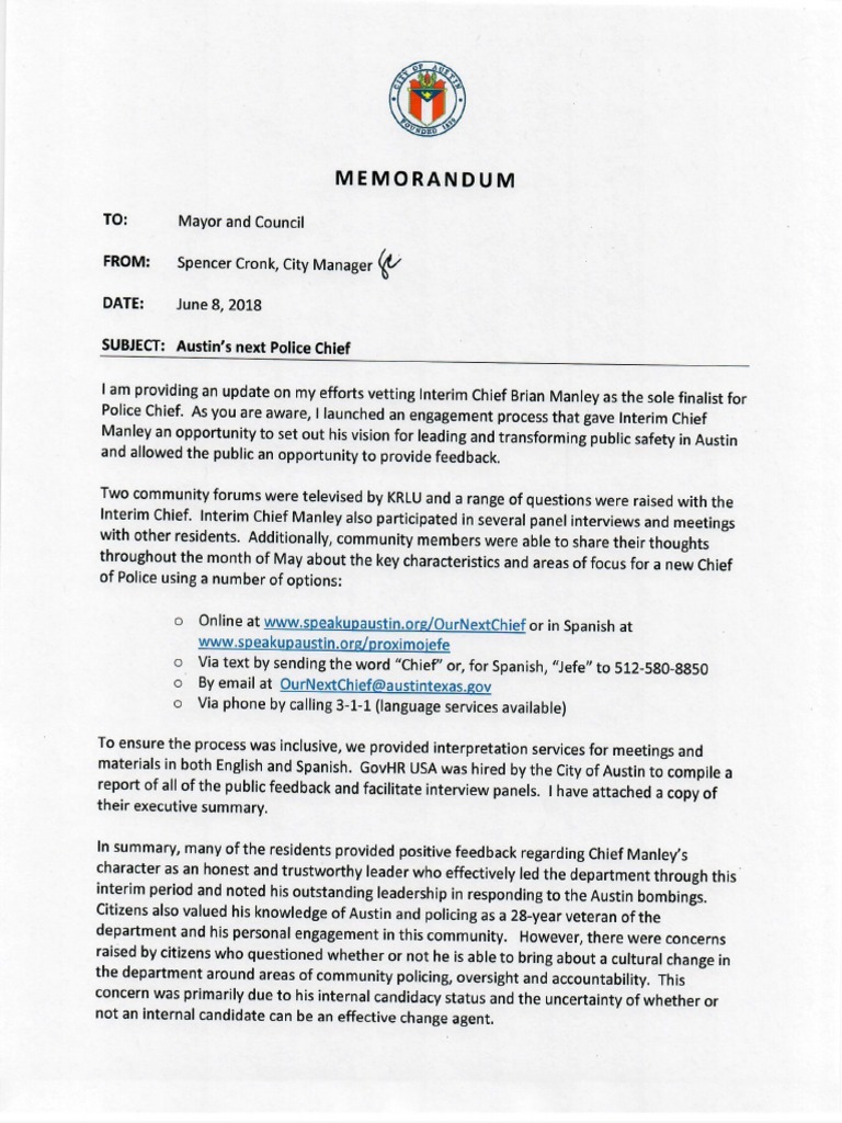 Memo to Austin City Council from Spencer Cronk | Leadership ...
