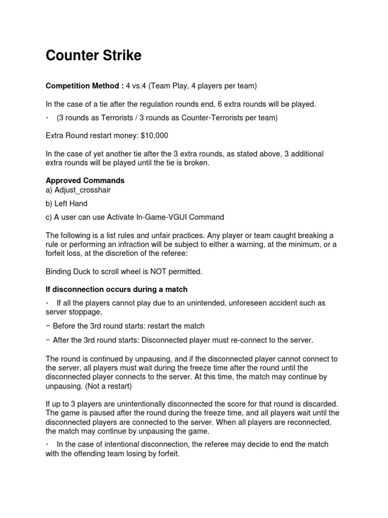 Rules For Counter Strike Competition | PDF