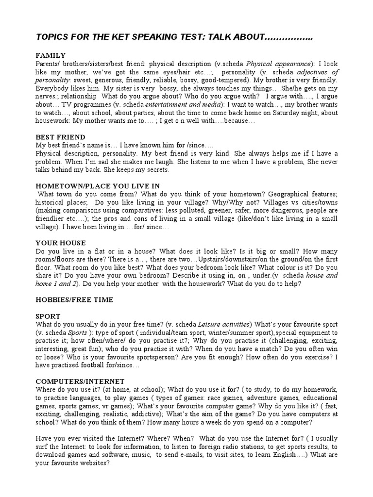 Topics For Ket Speaking PDF | PDF